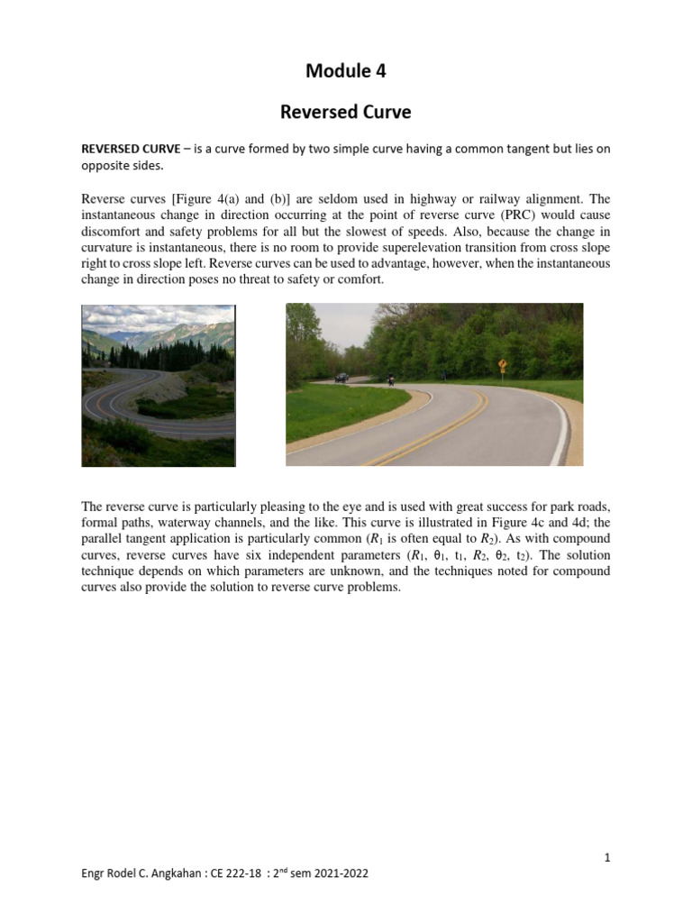 02 CE222 18 Learning Module 4 Reverse Curve - CE 1 | PDF | Tangent ...
