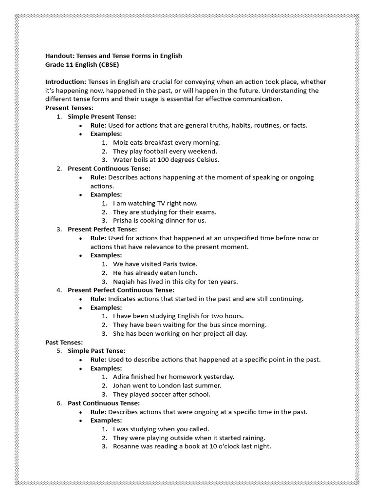 Handout | PDF | Grammatical Tense | Perfect (Grammar)