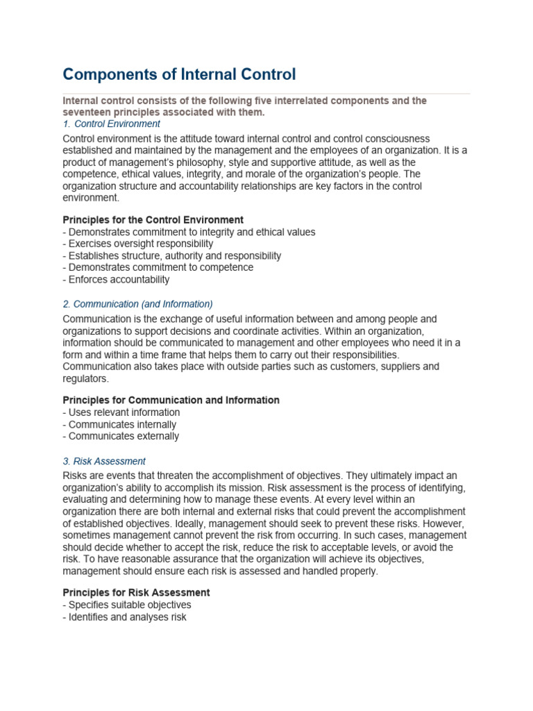 Chap 3 - Components of Internal control | PDF | Internal Control | Risk