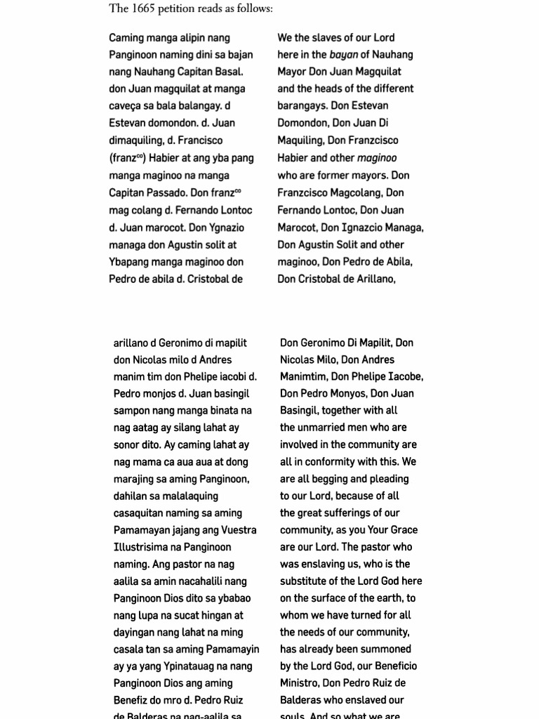 Tagalog Transcription and English Translation of Primary Source Version ...