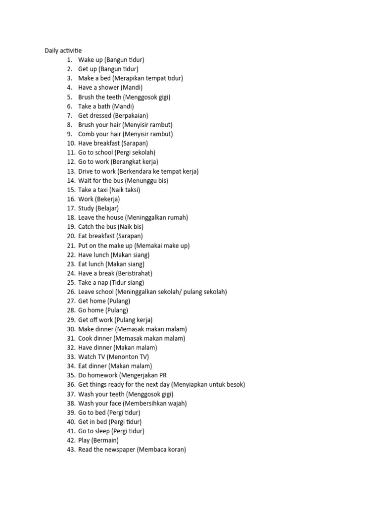 Daily Activities (Vocabulary) | PDF | Language Arts & Discipline