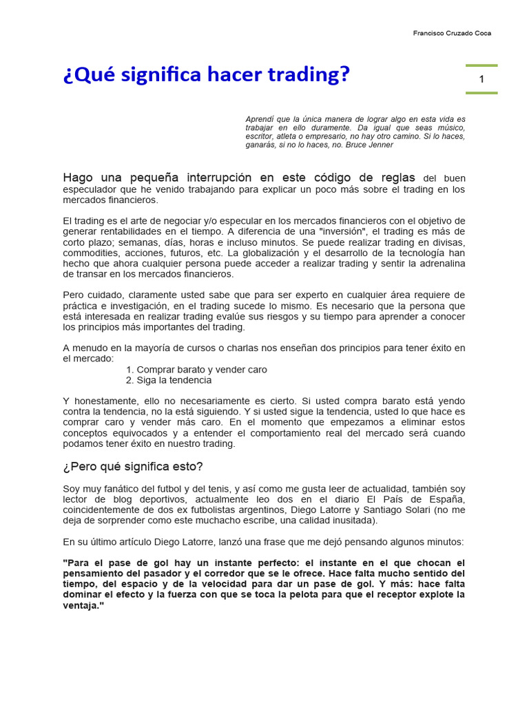 Lectura 90.1 Qué Significa Hacer Trading | PDF | Comerciante (Finanzas)