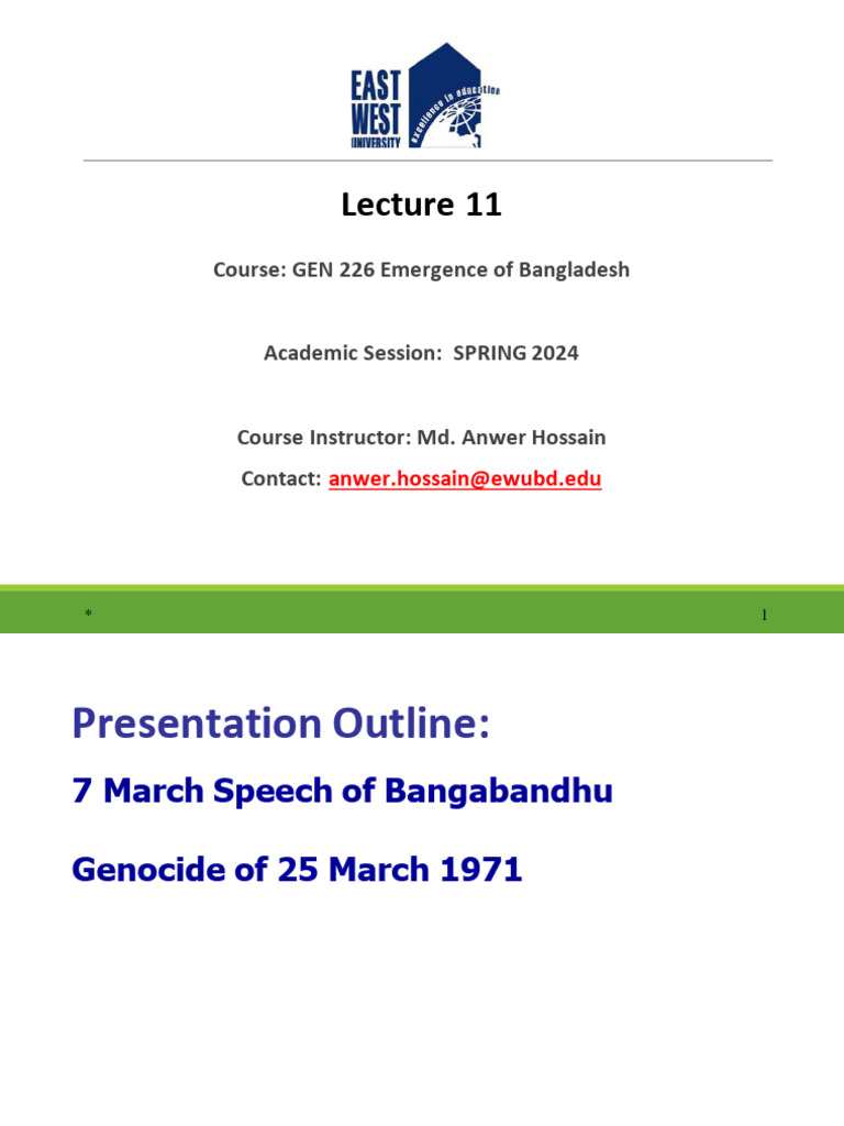 EWU. GEN 226. Lecture 11. 7 March Speech and Genocide of 25 March. SPRING 2024 | PDF | Bengal ...