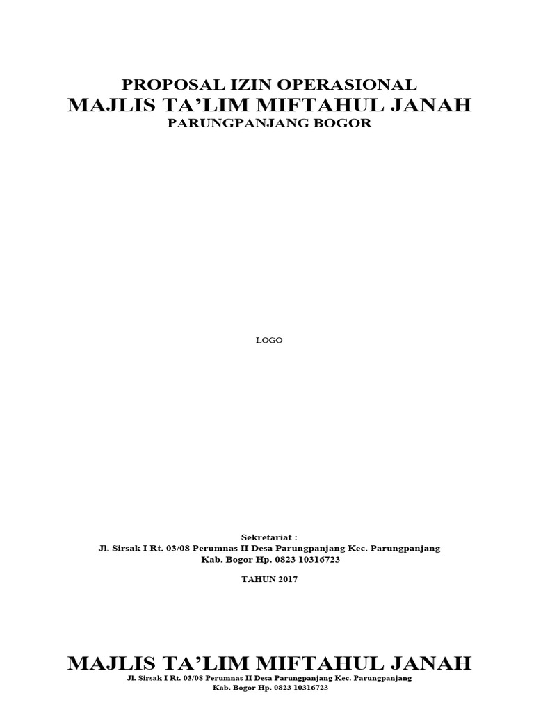 Proposal Ijin Mendirikan Majlis Ta'Lim - MT Miftahul Jannah 2023 | PDF
