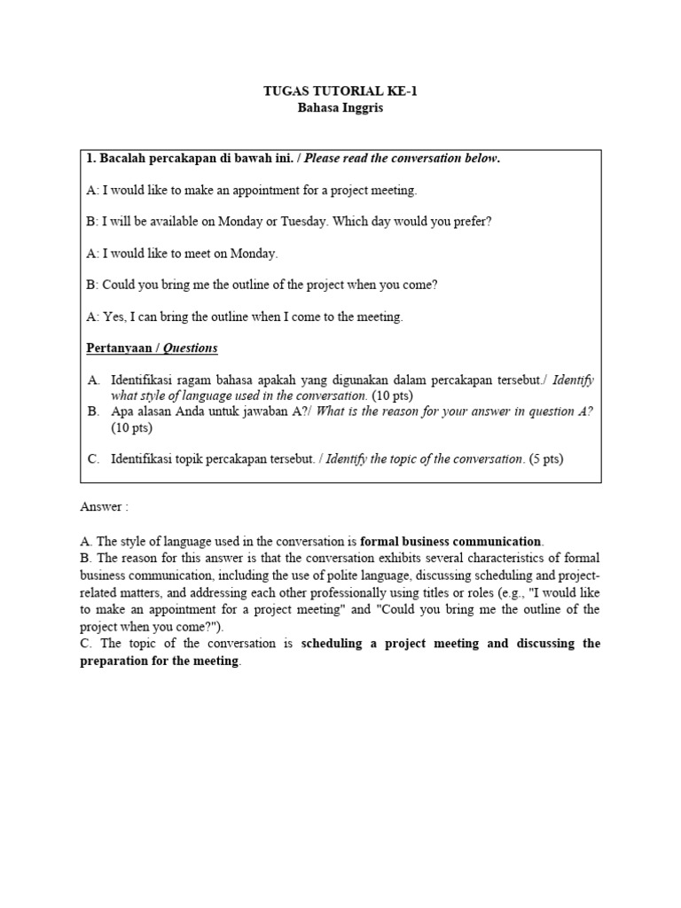 English Tutorial Task 1 Overview | PDF