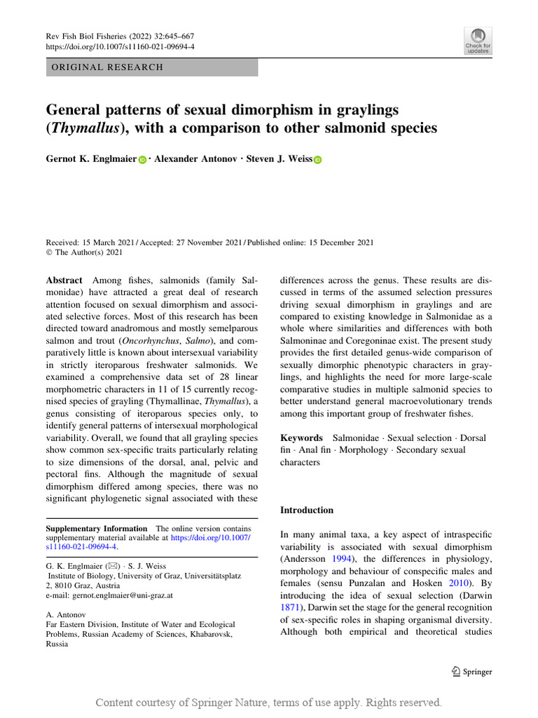 Grayling Sexual Dimorphism Study | PDF | Analysis Of Variance | Errors ...