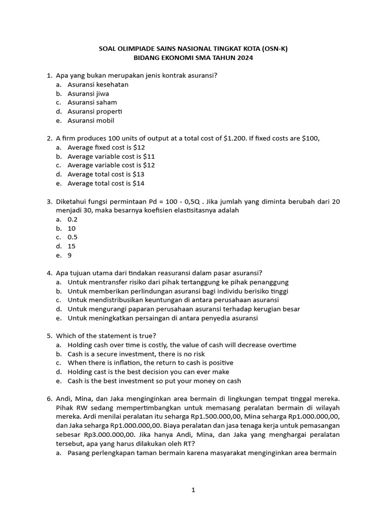 Soal Ekonomi Osk Tahun 2024 | PDF