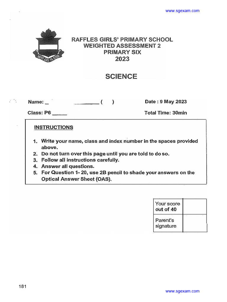 2023-P6-Science-Weighted Assessment 2-Raffles 2 | PDF