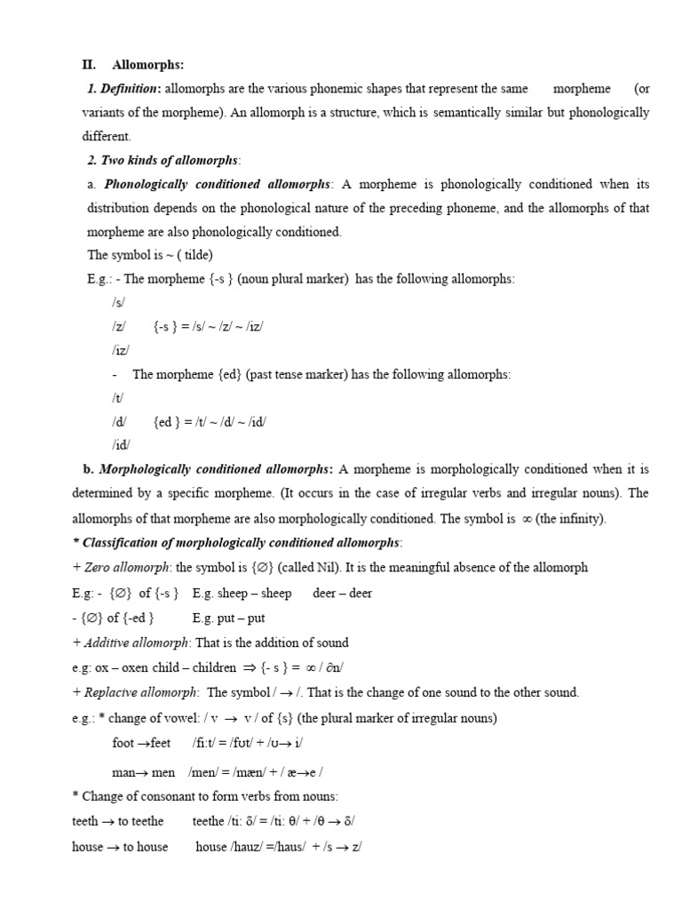 Unit 3 - IC & Allomorphs Handout To Students | PDF | Art