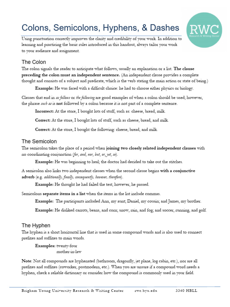 Colons Semicolons Hyphens Dashes | PDF | Linguistics | Language Mechanics
