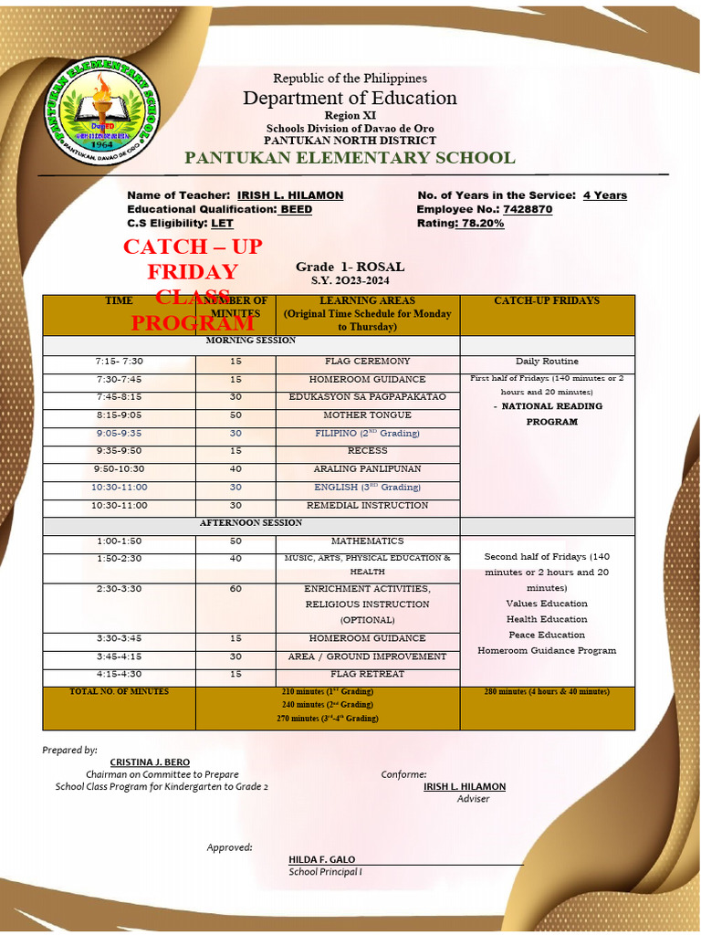 Catch Up Class Program Grade 1 | PDF Catch Up Class Program Grade 1 | PDF