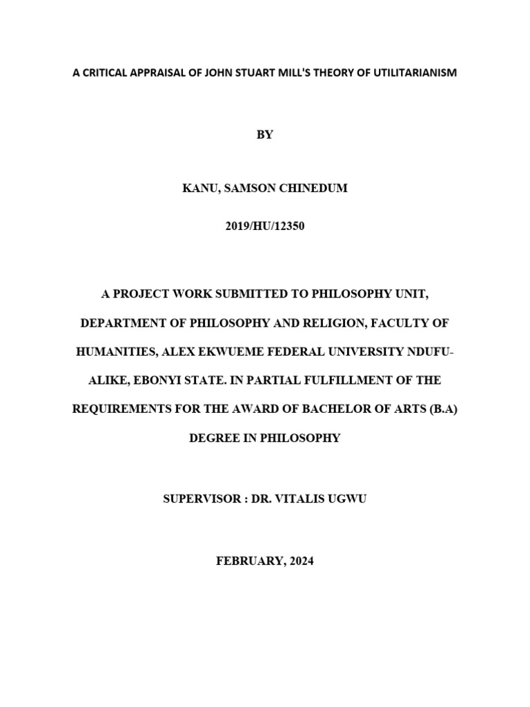 Critical Analysis Of John Stuart Mill S Theory Of Utilitarianism Pdf