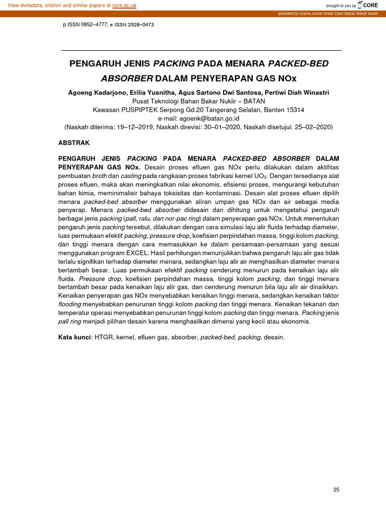 Pengaruh Jenis Packing pada Absorber NOx | PDF