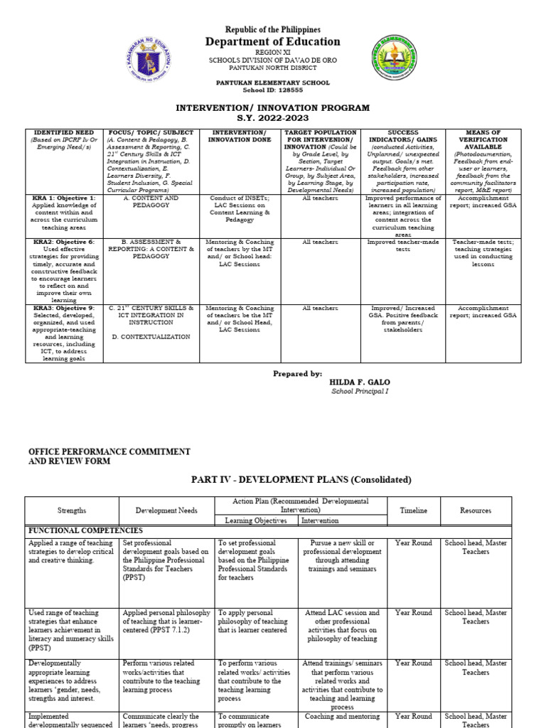 Intervention - Innovation Program | PDF | Teachers | Learning