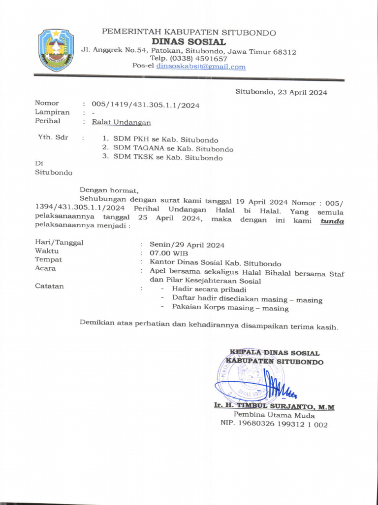 Ralat Undangan Halbil TAGANA, PKH, TKSK | PDF