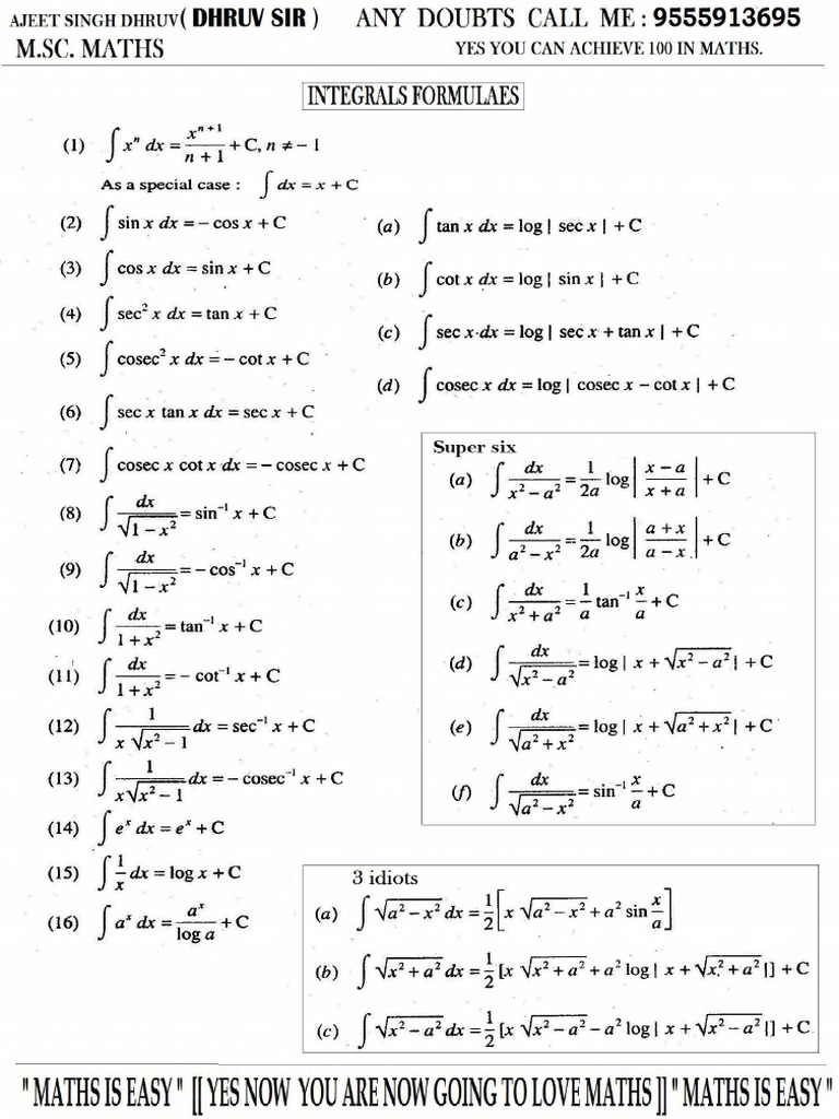 Integrals Formulas | PDF