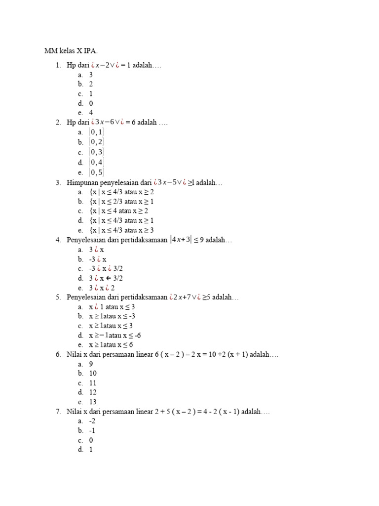 Soal MATEMATIKA Kelas X Ipa | PDF