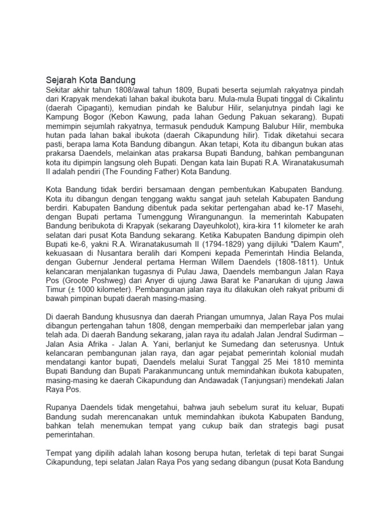 Sejarah dan Pendiri Kota Bandung | PDF