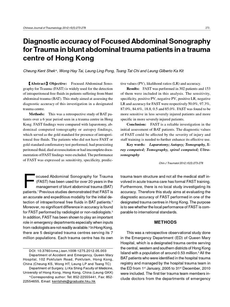 ULTR EMER Diagnostic accuracy of Focused Abdominal Sonography for ... ULTR EMER Diagnostic accuracy of Focused Abdominal Sonography for ...