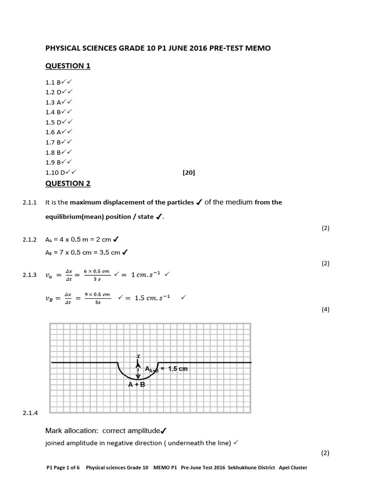 Grade 10 Physical Sciences June Test Memo | PDF | Waves | Magnet