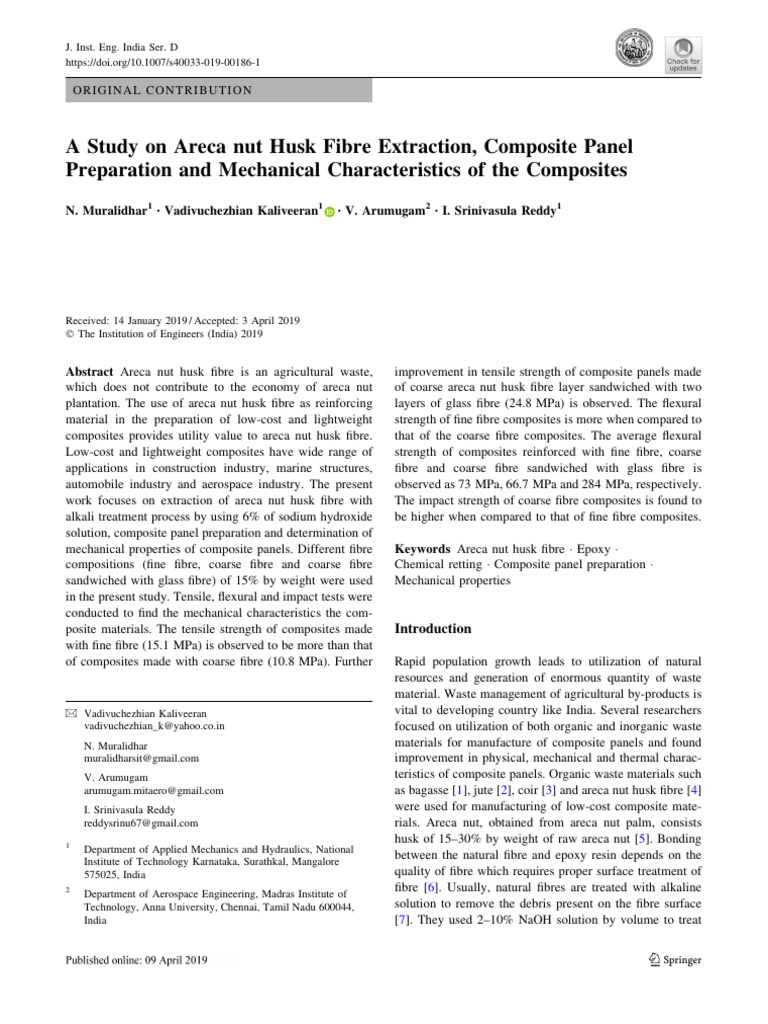 1 A Study On Areca Nut Husk | PDF | Composite Material | Fracture