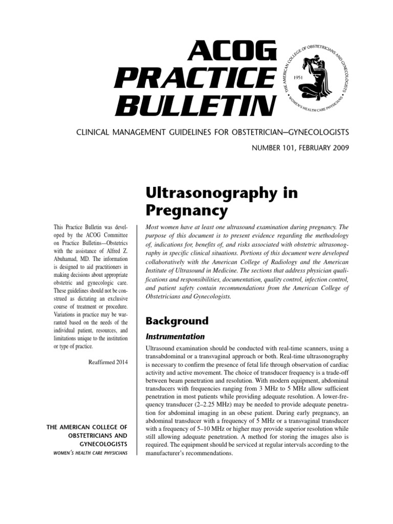OBST ACOG Practice Bulletin No 101 Ultrasonography in Pregnancy | PDF ...