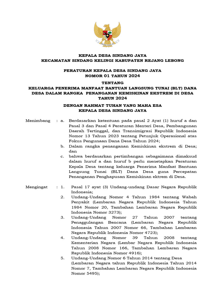 Contoh Perkades TTG BLT-DD Ta 2024 | PDF