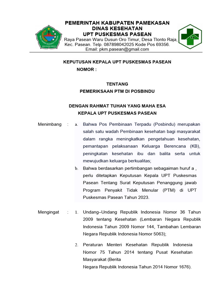1-SK Pemeriksaan PTM Di Posbindu | PDF