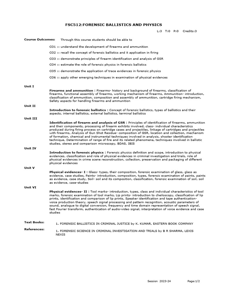 frmCourseSyllabusIPDownload | PDF | Forensic Science | Firearms