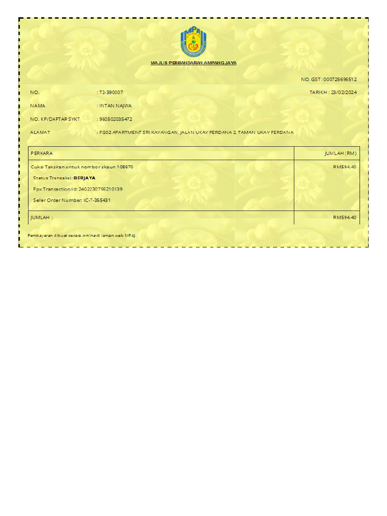 Resit Cukai Taksiran | PDF