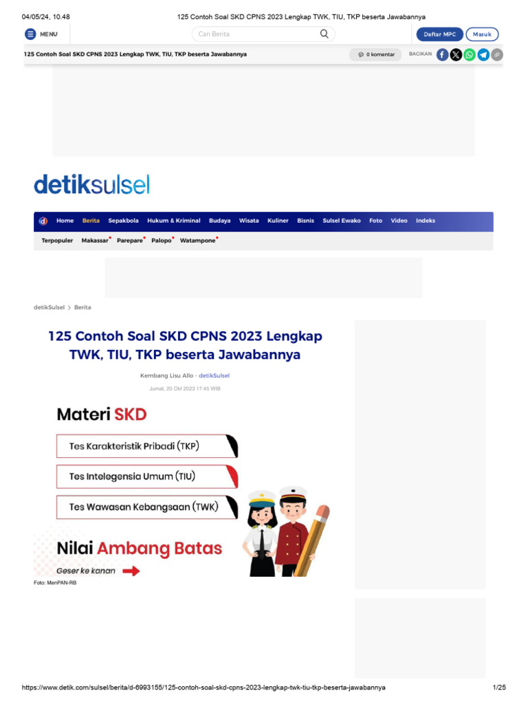 Contoh Soal SKD CPNS 2023 Lengkap | PDF