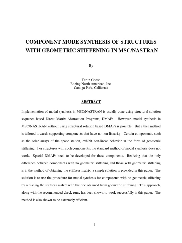 448 Component Mode Synthesis of Structures With Geometric Stiffening in MSC - Nastran Ghosh ...
