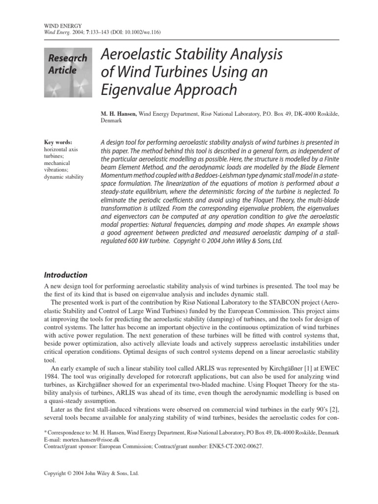 501 Aeroelastic Stability Analysis of Wind Turbines Using An Eigenvalue ...