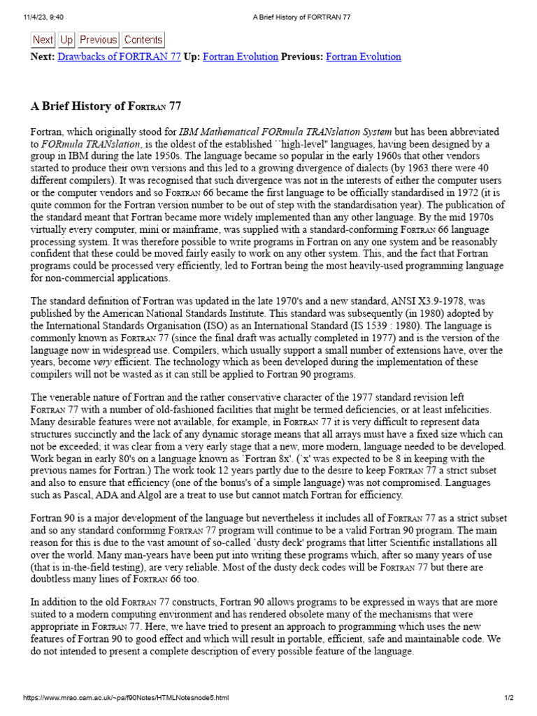 1058 A Brief History of Fortran 77 Marshall 1996 | PDF | Office ... 1058 A Brief History of Fortran 77 Marshall 1996 | PDF | Office ...