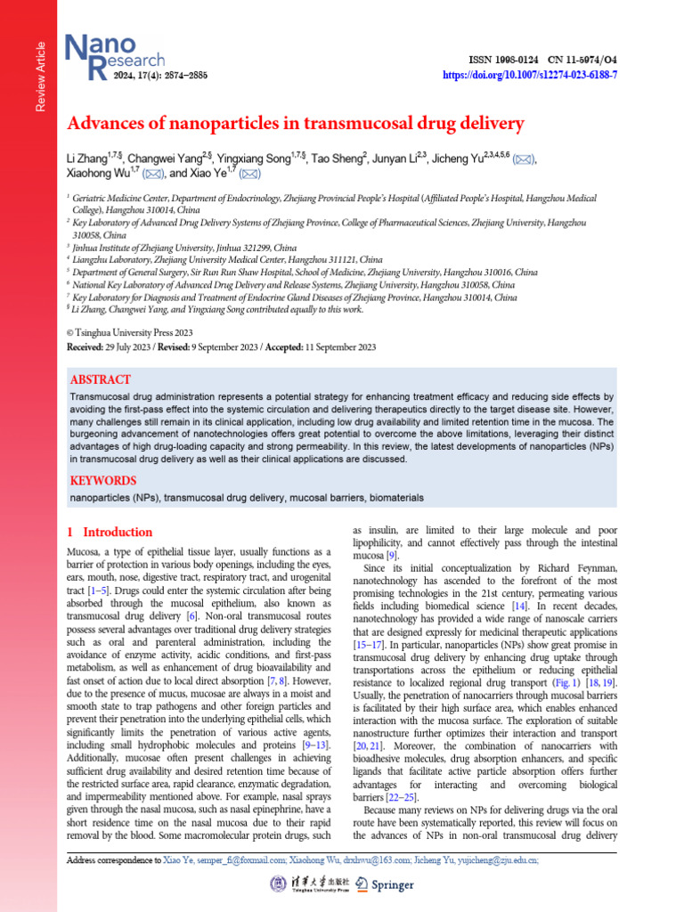 Advances of Nanoparticles in Transmucosal Drug Delivery | PDF ...