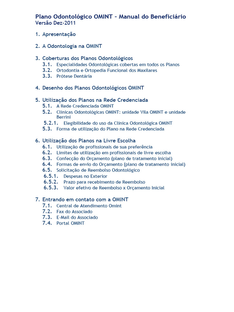 Manual do Beneficiário: Plano Odontológico OMINT | PDF | Odontologia | Boca