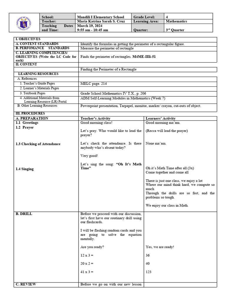 DLP in MTB Gomez Euijane M | PDF | Length | Area