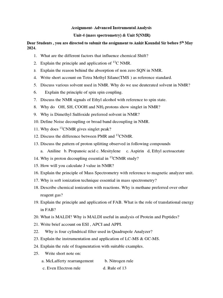 Assignment - AIA 2024 | PDF | Mass Spectrometry | Nuclear Magnetic ...