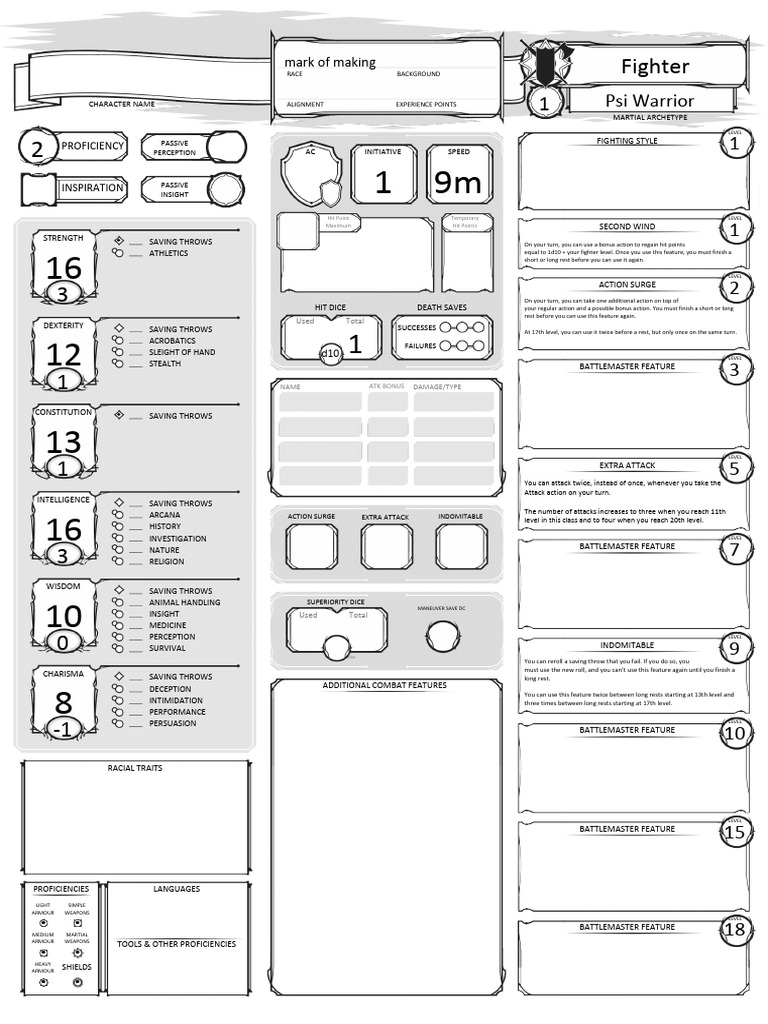 456029-Character Sheet Fighter-Bm Editable | PDF | Gaming | Role ...