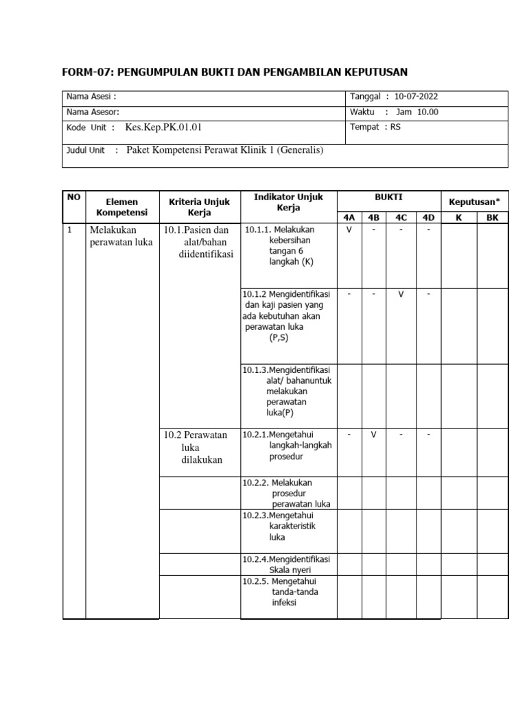 Form Pengumpulan Bukti Dan Ambil Keputusan Kredensial Perawat | PDF