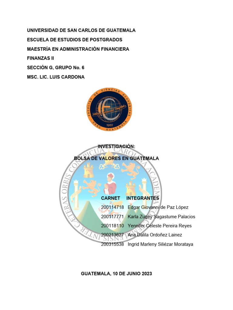 Caratula Usac | Descargar gratis PDF | Bolsa | Bolsa de Valores