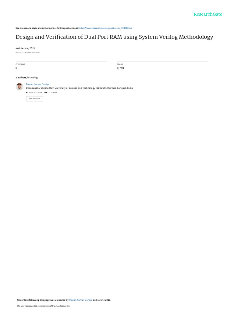 Designand Verificationof Dual Port RAMusing System Verilog Methodology | PDF | Random Access ...