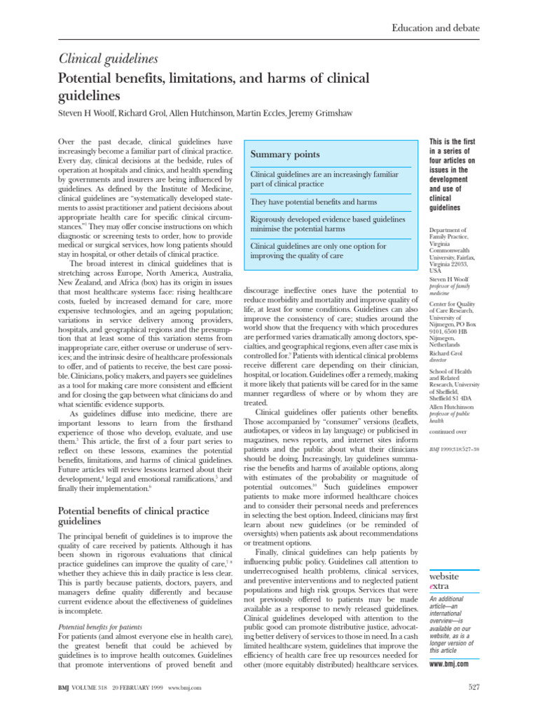 Woolf. 1999. Potential Benefits, Limitations, and Harms of Clinical ...