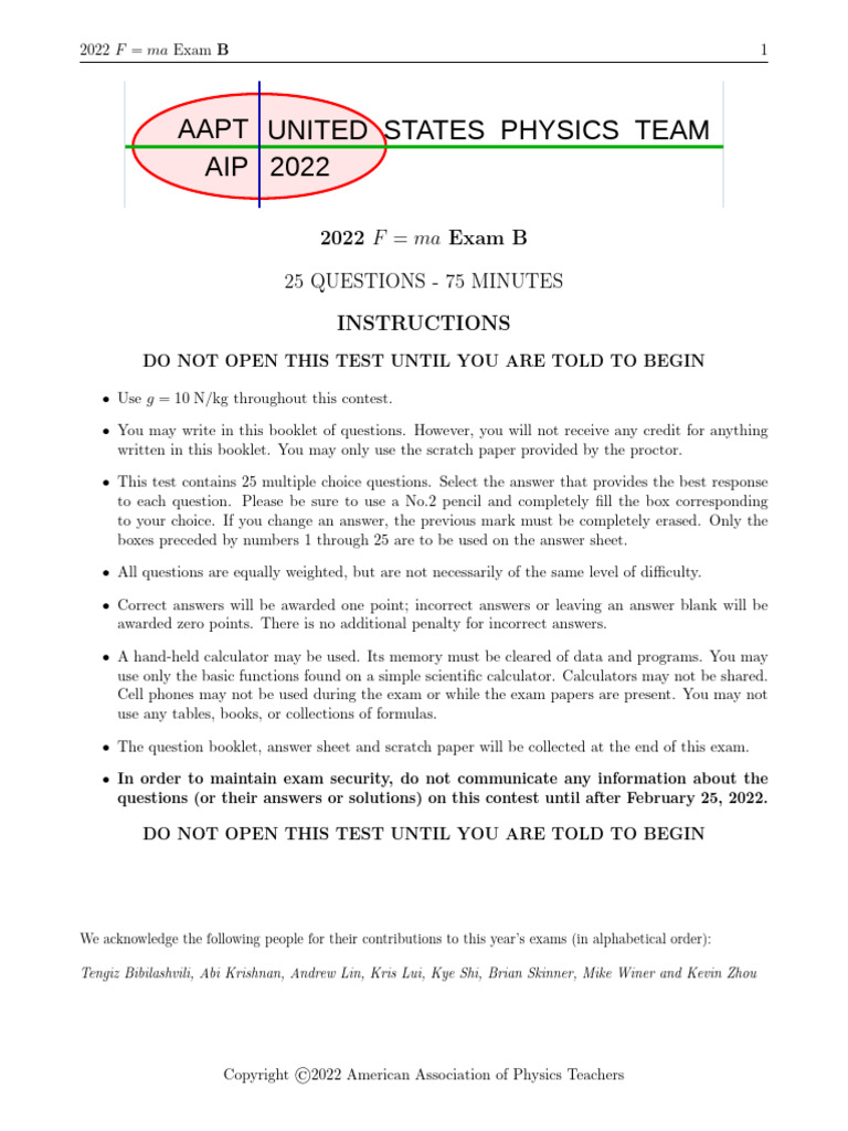 2022_Fma_Exam_B_Solutions | PDF | Force | Orbit