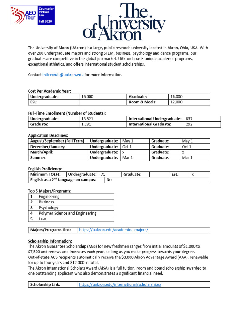 The University of Akron Information Guide | PDF | University | Higher ...