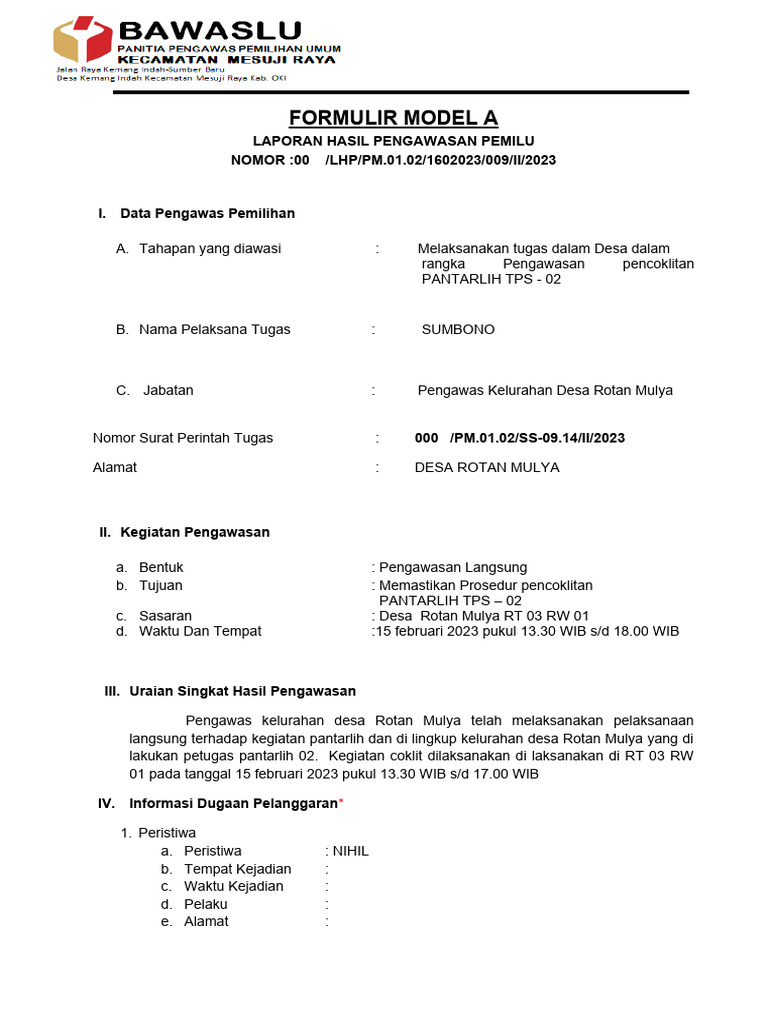 FORMULIR MODEL A 02 | PDF