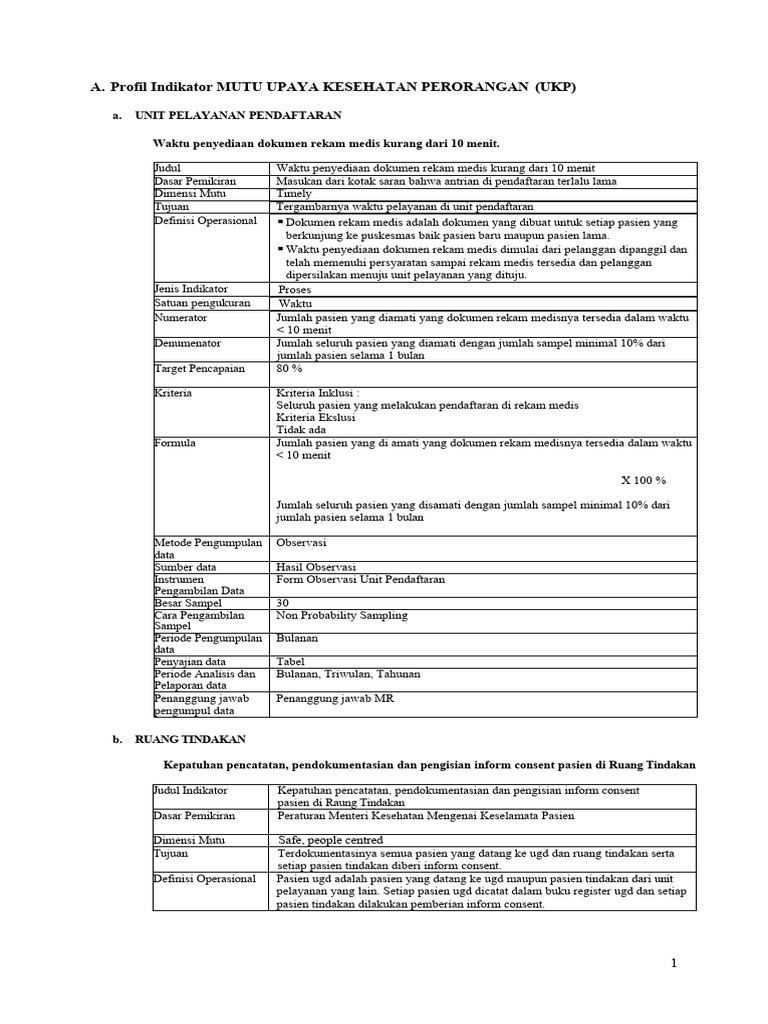 Profil Indikator Unit Pelayanan | PDF