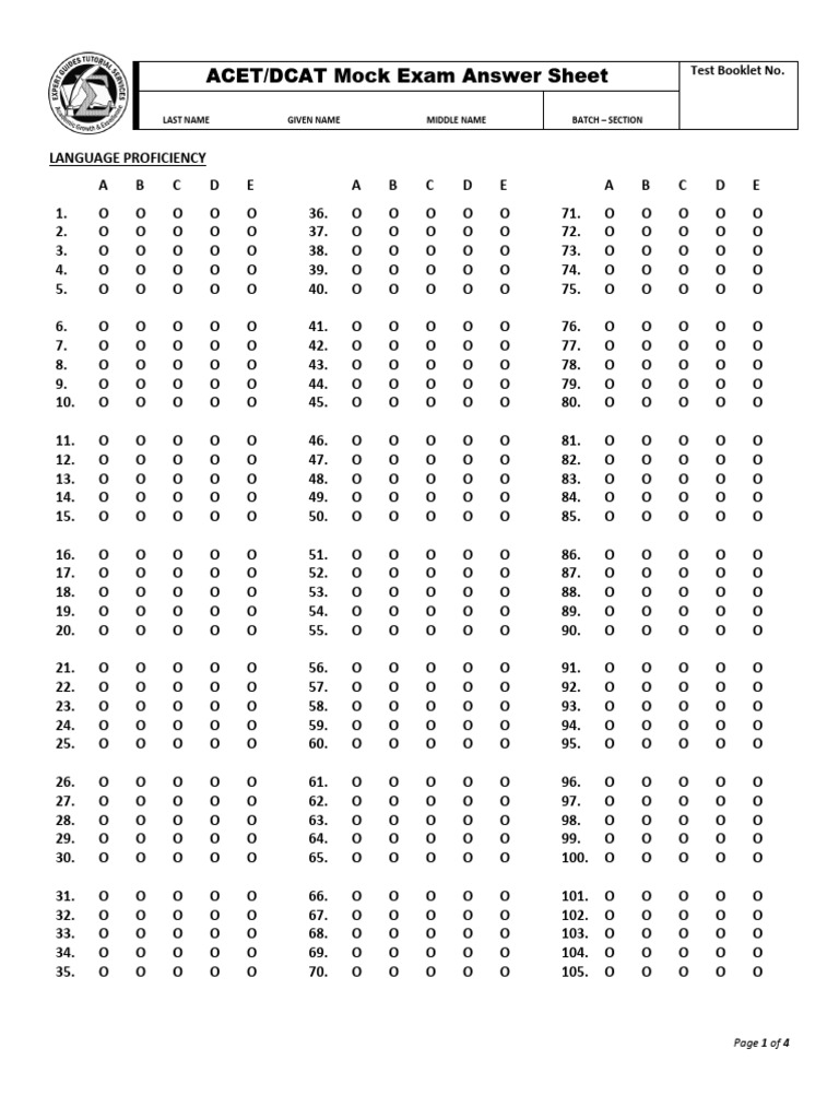 ACET-DCAT-Answer-Sheet | PDF