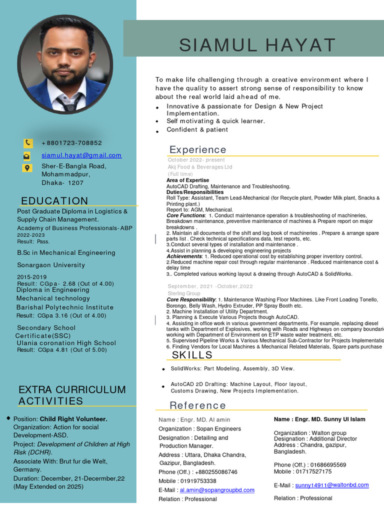 Siamul Hayat 1page CV | PDF | Engineering
