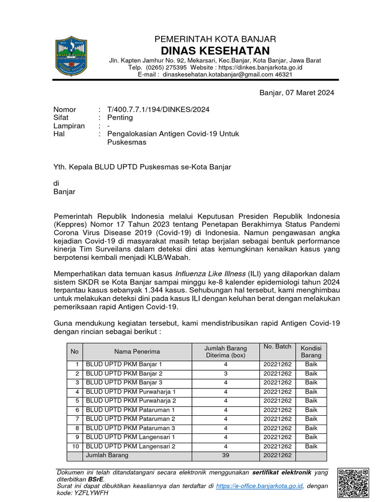 Surat Antigen Dalam Antisipasi Kejadian Ili - (Signed) | PDF